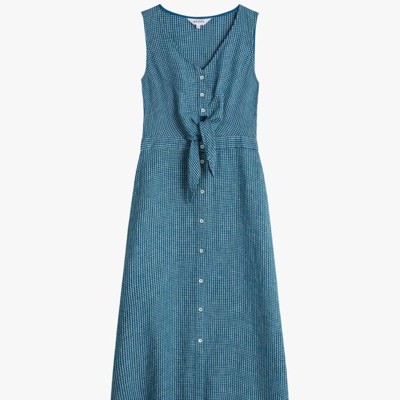 Brora | Dresses | Iso Brora Check Tie Linen Dress In Kingfisher | Poshmark